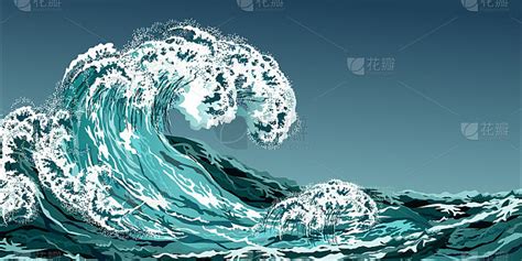 海高波手绘逼真的矢量插图