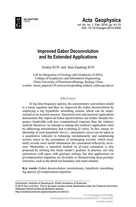 Pdf Improved Gabor Deconvolution And Its Extended Applications
