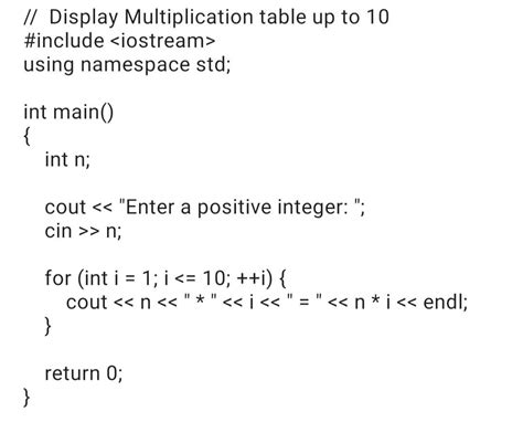 Solved Display Multiplication Table Up To 10 Include