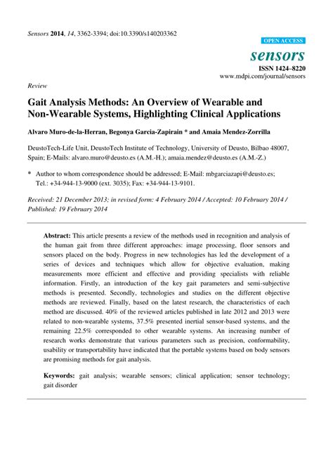 Pdf Gait Analysis Methods An Overview Of Wearable And Non Wearable Systems Highlighting