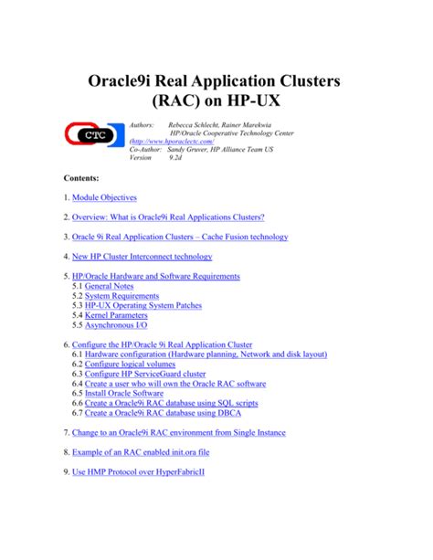 Oracle9i Real Application Clusters Rac On Hp Ux