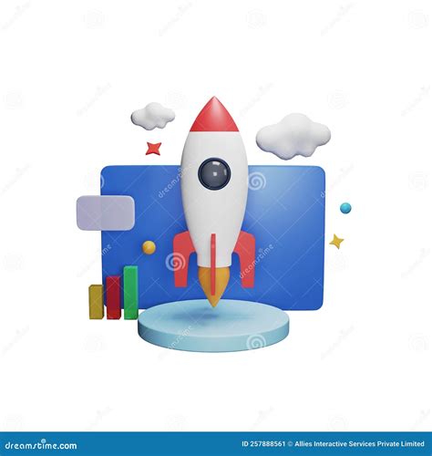 3d Business Startup Concept With Project Rocket Launching From Desktop Bar Graph On White Stock