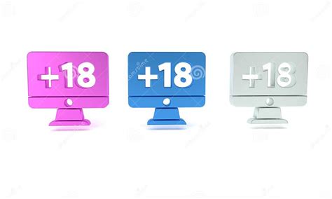 Colorful Computer Monitor With 18 Plus Content Icon Isolated On White Background Age