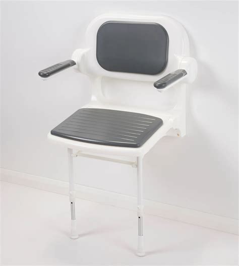 Akw 2000 Series Fold Up Padded Shower Seat With Back And Arms Mid Grey