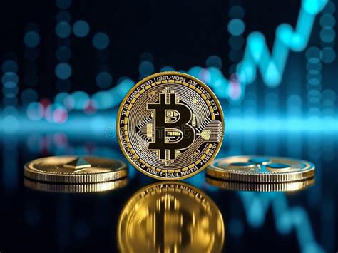 Golden Bitcoin Coin With Financial Chart In Background Ideal For