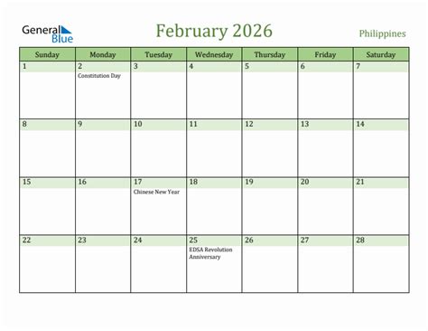 February 2026 Monthly Calendars With Philippines Holidays