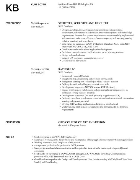 Wpf Developer Resume Samples Velvet Jobs