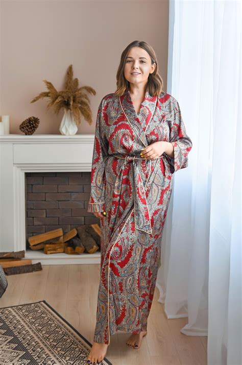 Silk Dressing Gown Women Long Silk Robes For Women Printed Paisley