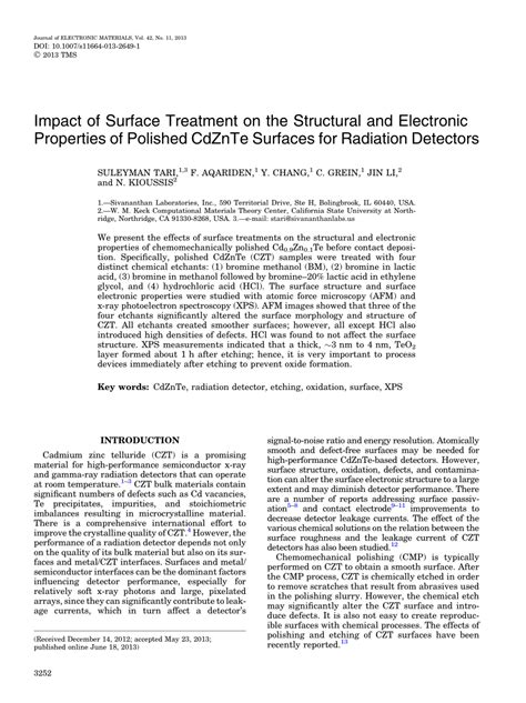 Pdf Impact Of Surface Treatment On The Structural And Electronic Properties Of Polished Cdznte