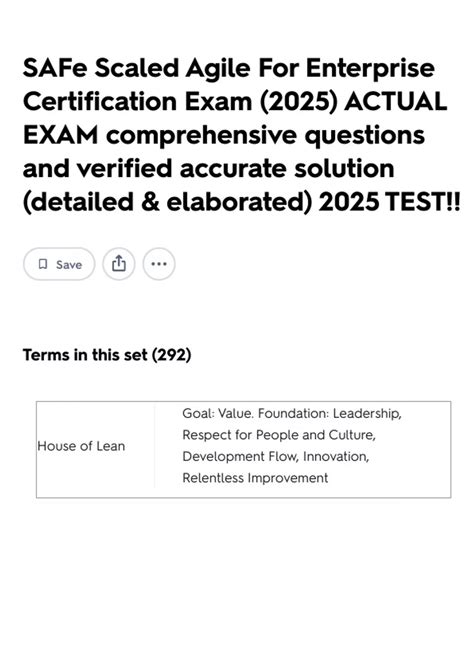 Safe Scaled Agile For Enterprise Certification Exam 2025 Actual Exam Comprehensive Questions