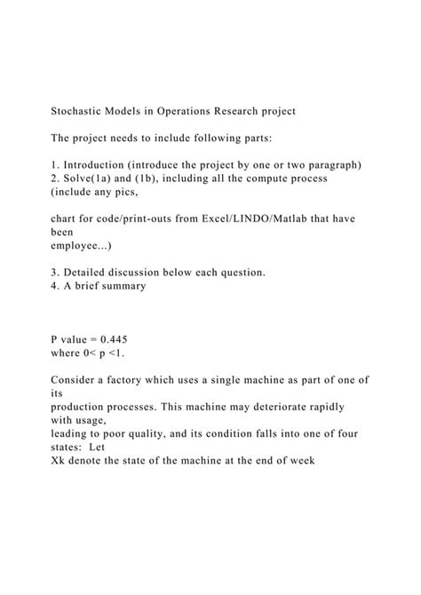 Stochastic Models In Operations Research Project The Projedocx Science