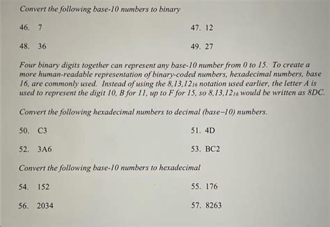Solved Convert The Following Base 10 Numbers To Binary 46 7