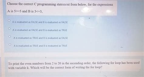 Solved Choose The Correct C Programming Statement From