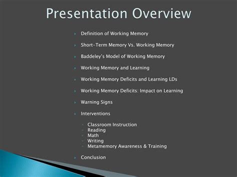 Ppt Working Memory Deficits And Learning Powerpoint Presentation Id
