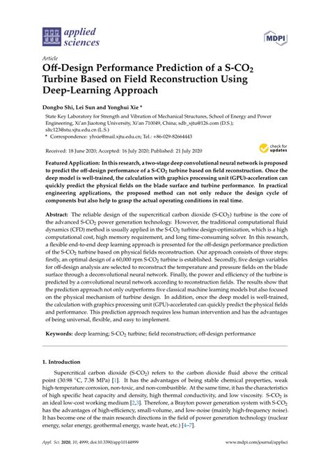 Pdf Off Design Performance Prediction Of A S Co2 Turbine Based On Field Reconstruction Using