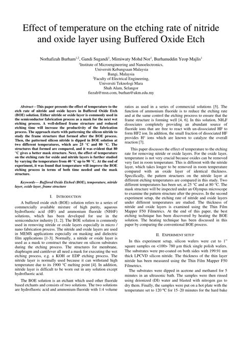 Pdf Effect Of Temperature On The Etching Rate Of Nitride And Oxide