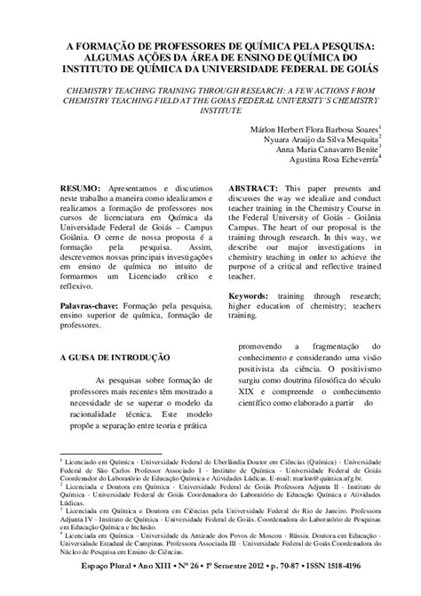 Pdf A Formação De Professores De Química Pela Pesquisa Algumas Ações