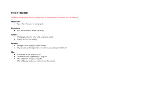 Project Proposal Template Gender And Society Project Proposal Guidelines There Are Five