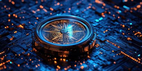 High Tech Compass On A Glowing Circuit Board With Intricate Patterns