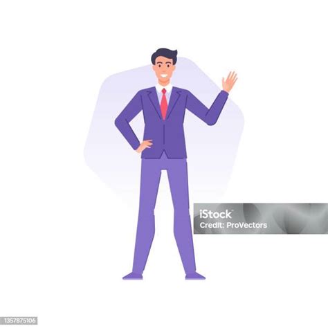공공 남성 사업가 정치인 빨간 넥타이와 정장 인사말 손 벡터를 입고 영향력 손 흔들기에 대한 스톡 벡터 아트 및 기타 이미지