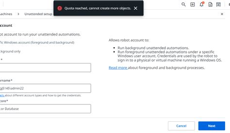 quota reached can not create more objects orchestrator uipath