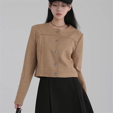 폴드 노카라자켓 스웨이드 봄자켓 간절기아우터 크롭자켓 격식룩 하객룩 유니크 에이블리