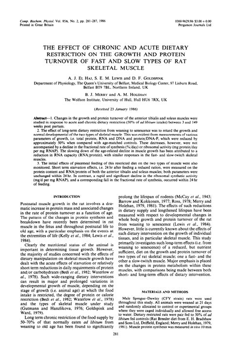 Pdf The Effects Of Chronic And Acute Dietary Restriction On The Growth And Protein Turnover Of