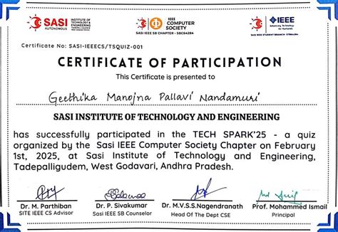 ieee techspark25 sasiinstitute computerscience learning networking… geethika manojna