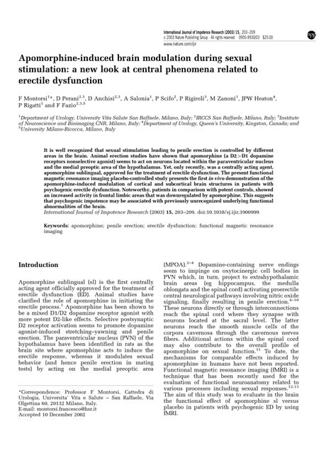 Pdf Apomorphine Induced Brain Modulation During Sexual Stimulation A