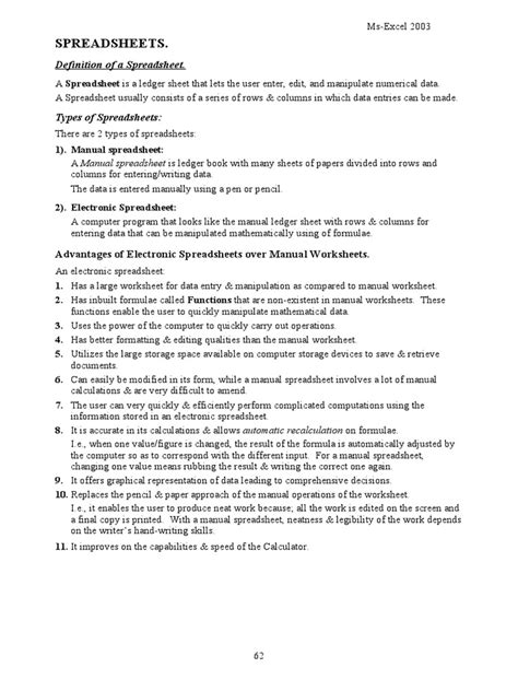 Ms Excel Notes 1 Pdf Spreadsheet Worksheet