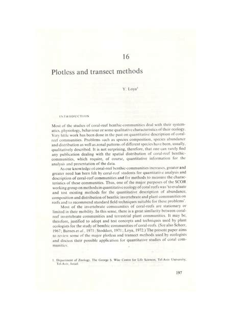 Pdf Y Loya 1978 Plotless And Transect Methods In Monographs On