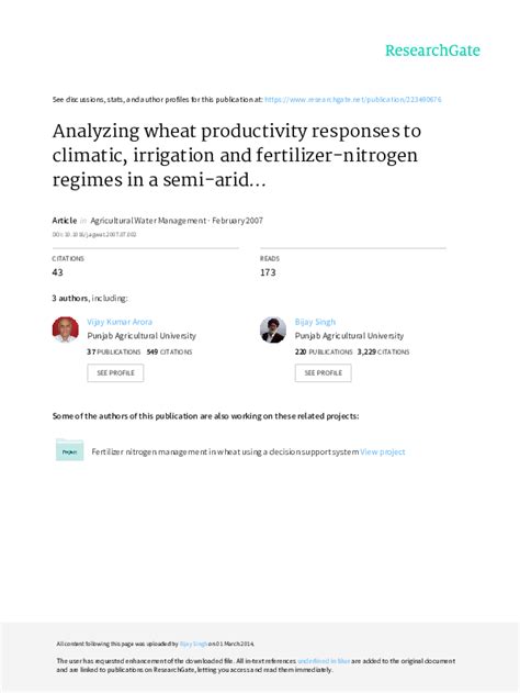Pdf Analyzing Wheat Productivity Responses To Climatic Irrigation And Fertilizer Nitrogen