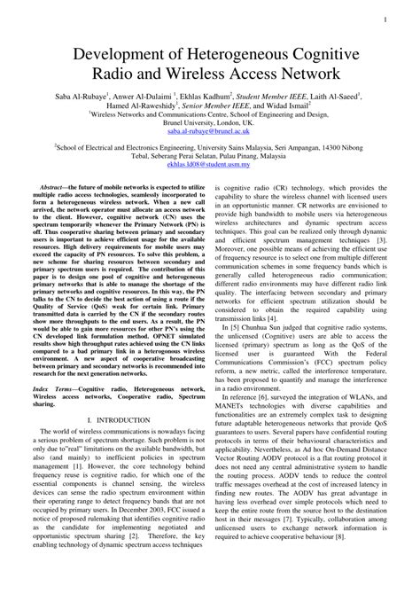 Pdf Development Of Heterogeneous Cognitive Radio And Wireless Access