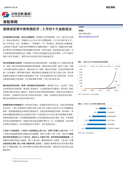 港股策略：疫情或促使中美刺激经济；3月份十大金股组合