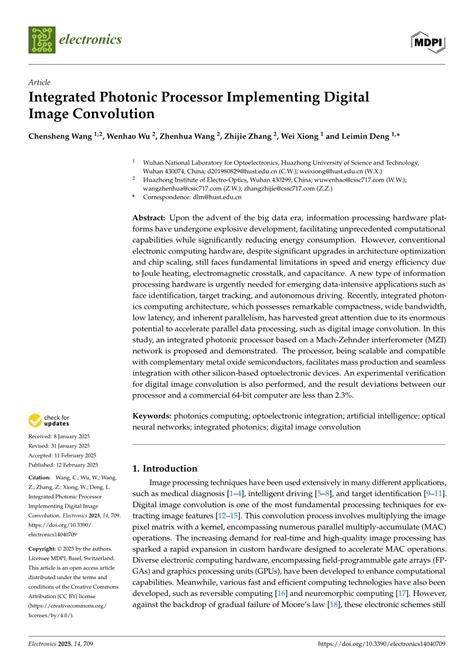 Pdf Integrated Photonic Processor Implementing Digital Image Convolution