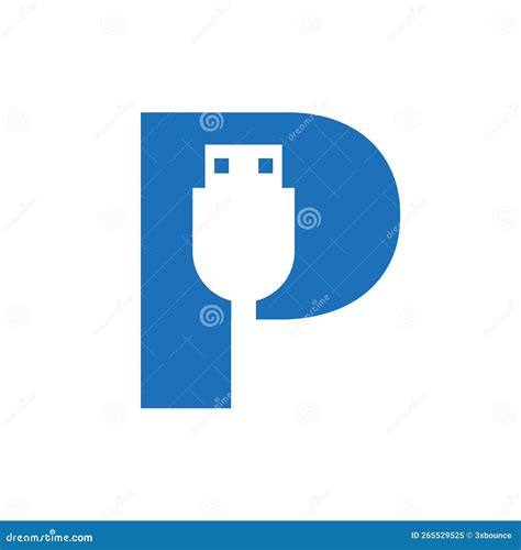 Initial Letter P Usb Symbol Design Computer Connection Usb Cable Icon Vector Stock Vector