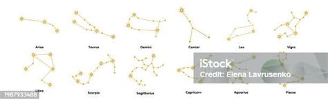 별자리 벡터 일러스트 레이 션의 집합 흰색 배경에 고립 된 골드 컬러 별자리에 대한 스톡 벡터 아트 및 기타 이미지 별자리