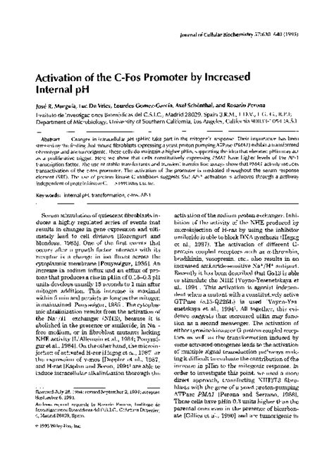 Pdf Activation Of The C‐fos Promoter By Increased Internal Ph