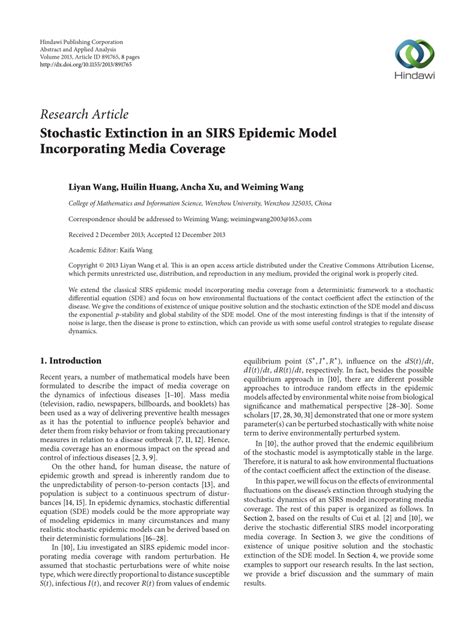 Pdf Stochastic Extinction In An Sirs Epidemic Model Incorporating Media Coverage