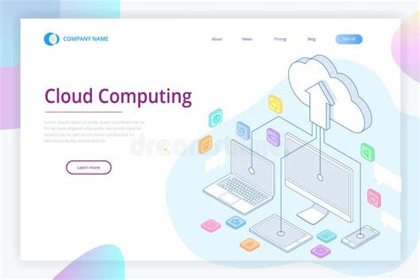 Web Page Design Templates Cloud Computing Concept Isometric Cloud Services Internet Technology