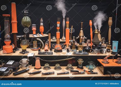 A Variety Of Vaporizers And Smoking Devices On Display With Their