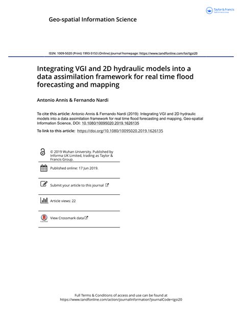Pdf Integrating Vgi And 2d Hydraulic Models Into A Data Assimilation Framework For Real Time