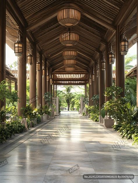 Ai创作图中式柱廊走廊 中式园林木走廊 中式园林风格度假酒店 廊亭过道 中式连廊 中式木走廊 中式长廊回廊 佛顶宫回廊 中式庭院长廊 新中式长廊 廊桥廊亭过道灯光 回廊效果图 中式廊道 古典