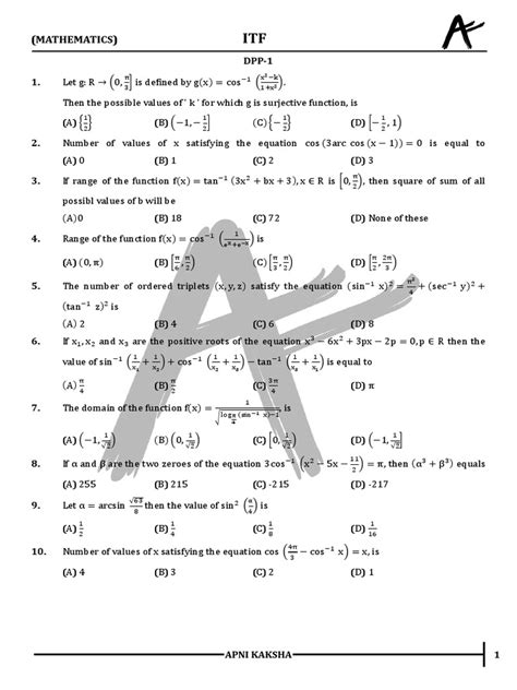 sheet 01 itf pdf function mathematics equations