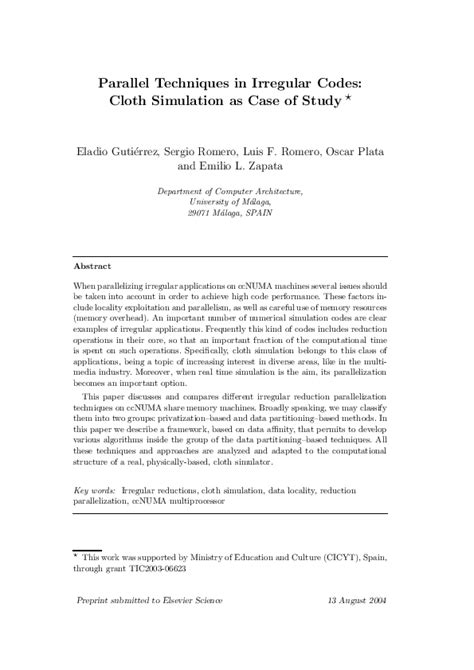 Pdf Parallel Techniques In Irregular Codes Cloth Simulation As Case