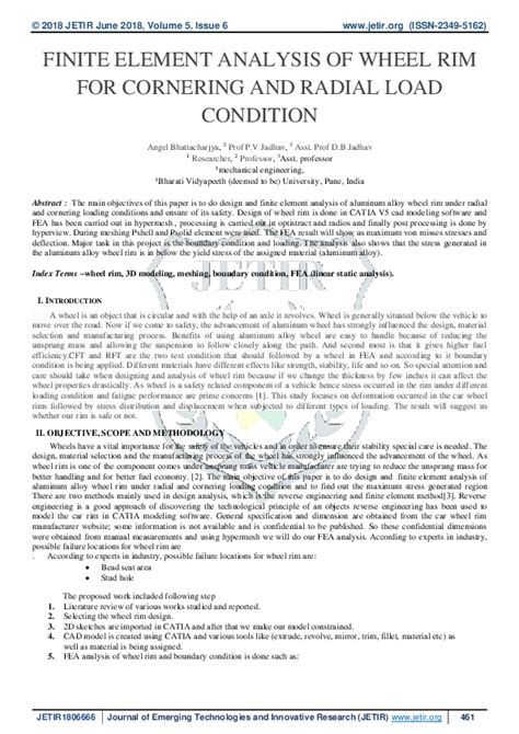 Pdf Finite Element Analysis Of Wheel Rim For Cornering And Radial Load Condition