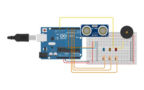 circuit design ultrasonico leds buzzers tinkercad