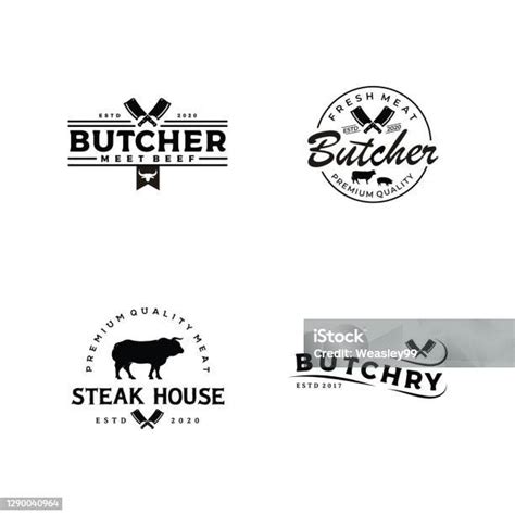 고기 칼 빈티지 소박한 힙스터 정육점 의 세트 레스토랑 도살 로고 템플릿 벡터 일러스트 스톡 일러스트 레이션 인도네시아 로고 바베큐 그릴 바베큐 식사 정육점 로고 로고에