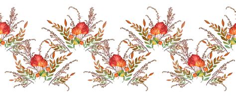 가을 이음매 없는 테두리 수채화 손으로 그린 붉은 오렌지 잎은 흰색으로 분리되어 있다 단풍과 나뭇잎이있는 산림 식물 테두리 할로윈 스티커 카드 또는 벽지와 포장을 위한