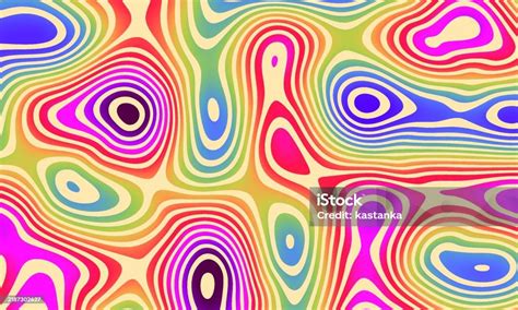 배너 디자인에 대 한 그루비한 사이키델릭 웨이브 배경 복고풍 60 년대 70 년대 사이키델릭 패턴입니다 현대 웨이브 복고풍 추상 디자인 레인보우 60 년대 70 년대 히피